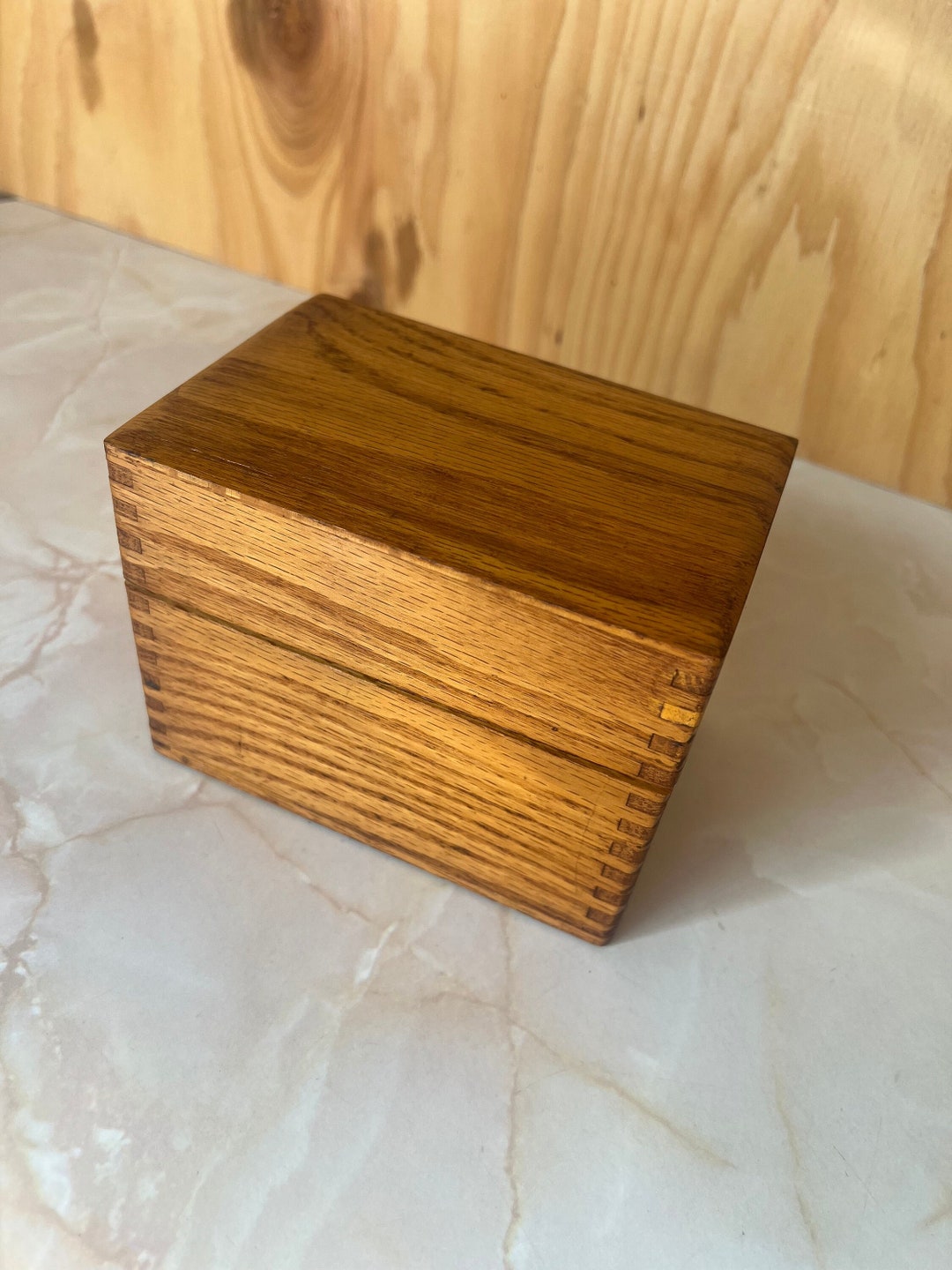 Vintage Oak Recipe Card Box - Etsy