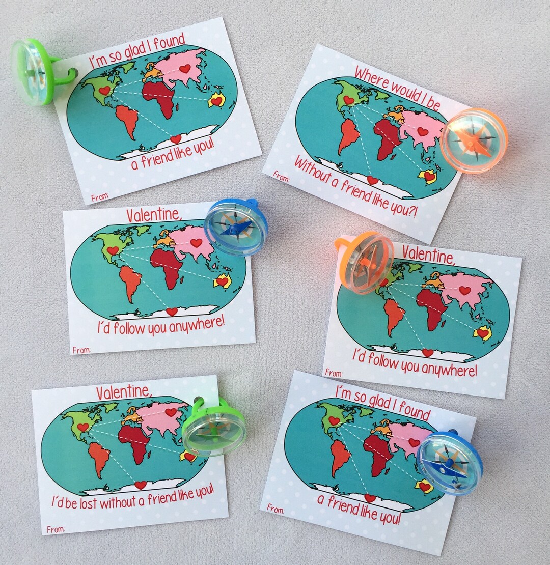 Printable World Map Valentine, Compass, Magnifying Glass, Preschool ...