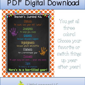 Digital Download Teacher's Survival Kit Printable, Teacher Gift, First ...