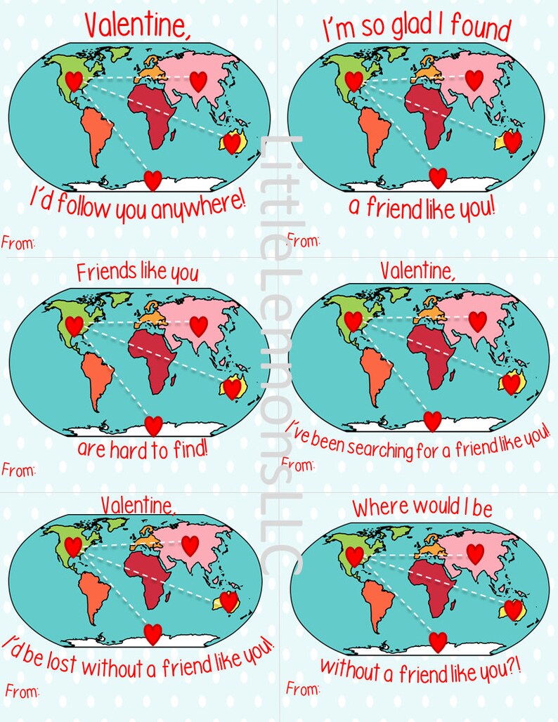 Printable World Map Valentine Compass Magnifying Glass | Etsy