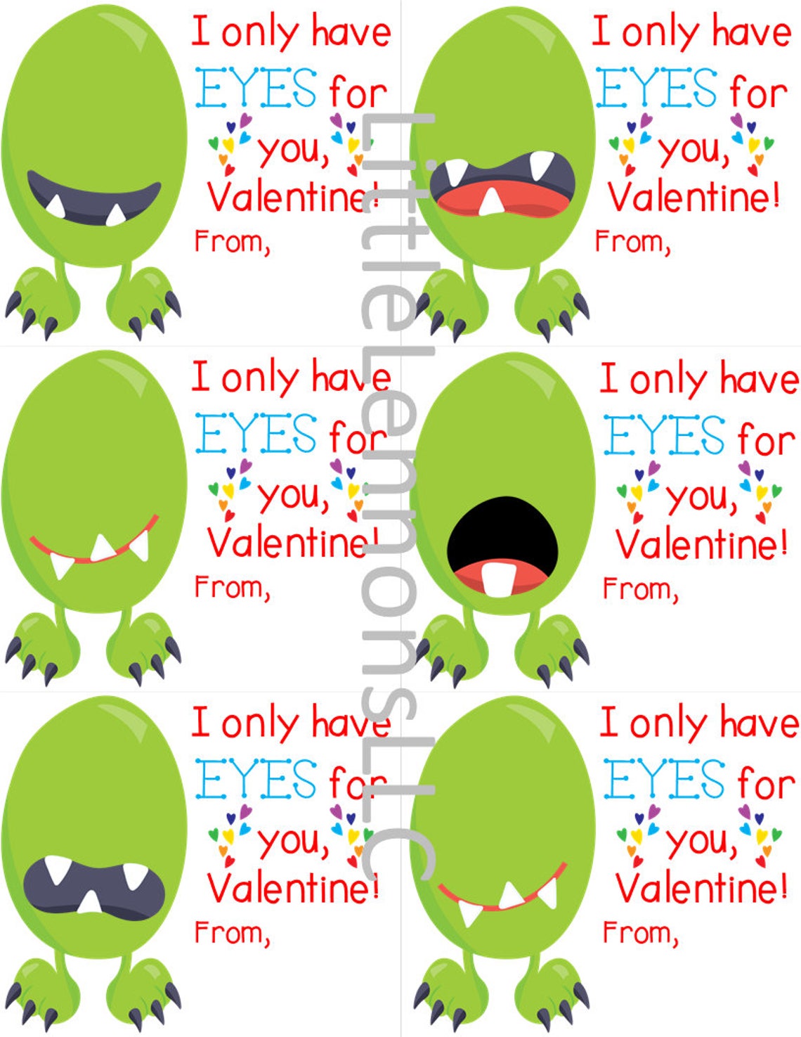 Printable Non Food School Valentine I Only Have Eyes for You - Etsy