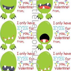 Printable Non Food School Valentine I Only Have Eyes for You Google Eye ...
