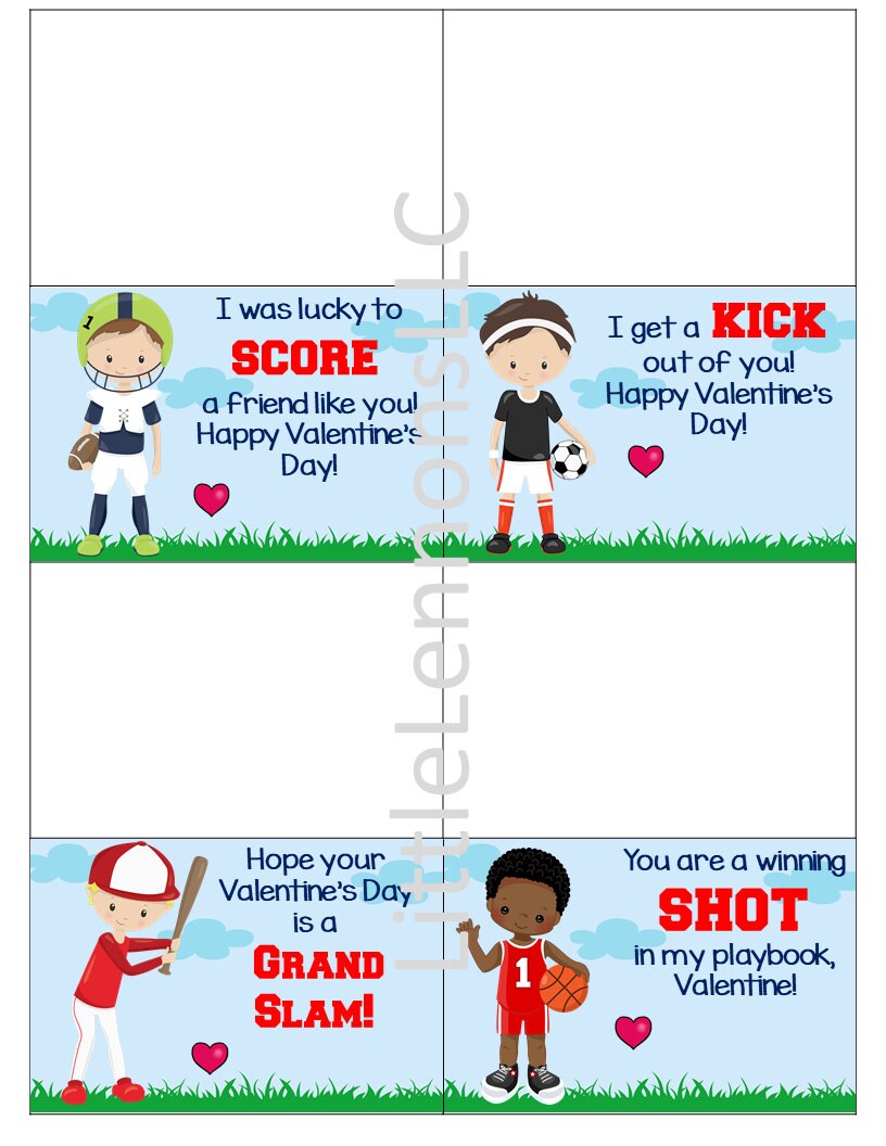 Printable Sports Kids Class Valentine Both Genders Digital | Etsy