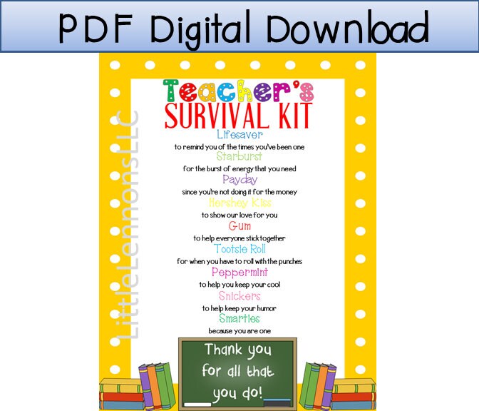Digital Download Teacher's Survival Kit Printable | Etsy UK