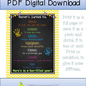 Digital Download Teacher's Survival Kit Printable, Teacher Gift, First ...