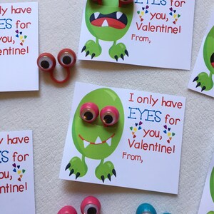 Printable Non Food School Valentine I Only Have Eyes for You Google Eye ...