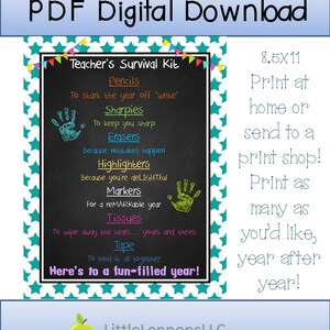 Digital Download Teacher's Survival Kit Printable, Teacher Gift, First ...