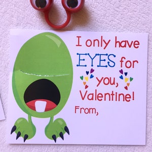 Printable Non Food School Valentine I Only Have Eyes for You Google Eye ...
