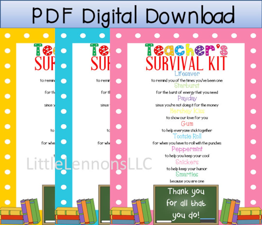 Digital Download Teacher's Survival Kit Printable, Teacher, Teacher ...