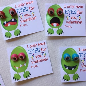 Printable Non Food School Valentine I Only Have Eyes for You Google Eye ...
