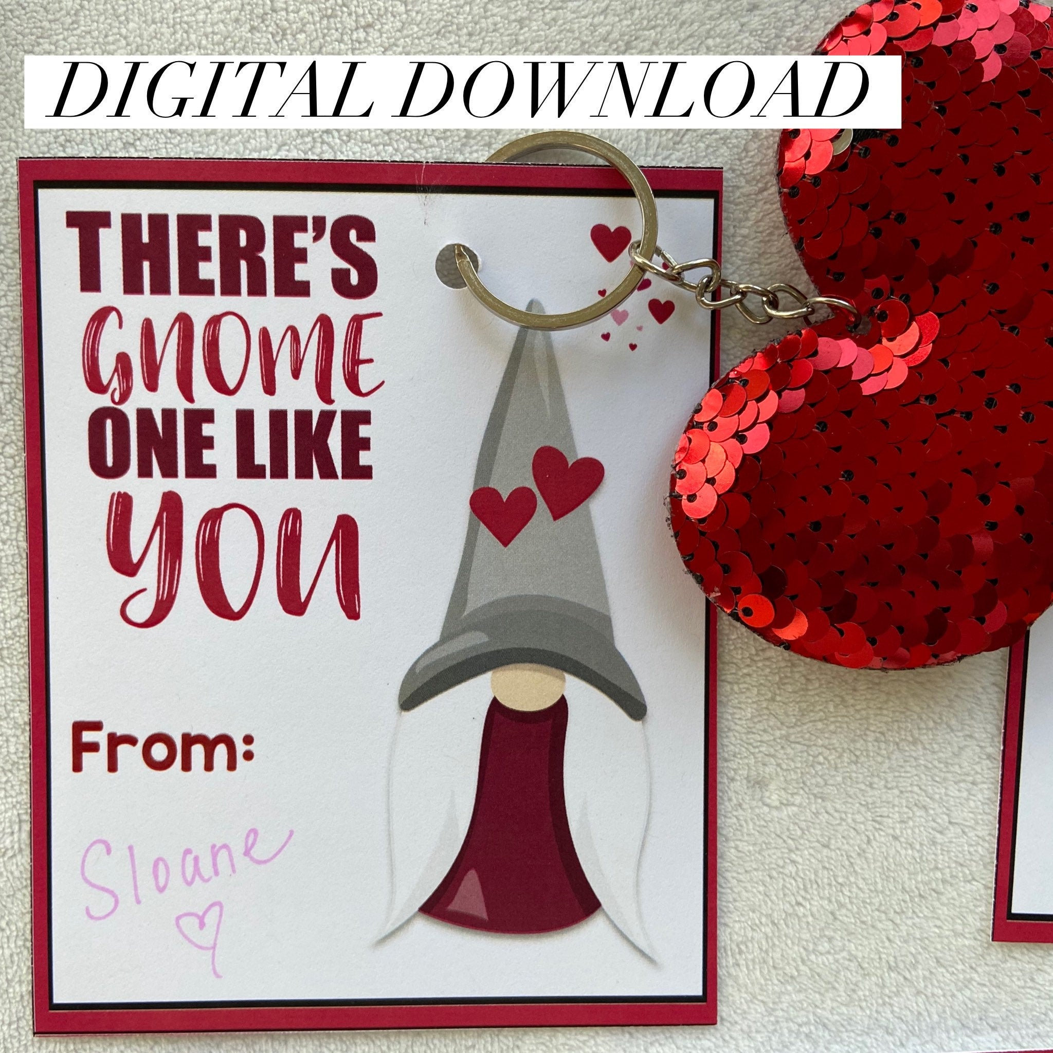 Gnome kids class valentine digital download pdf keychain | Etsy