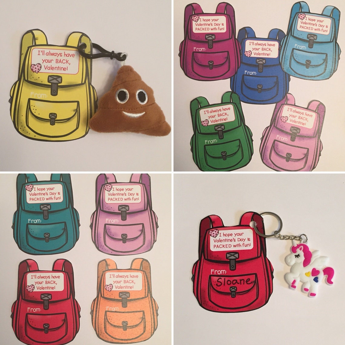 Printable Bookbag Keychain Kids Class Valentine Gender - Etsy
