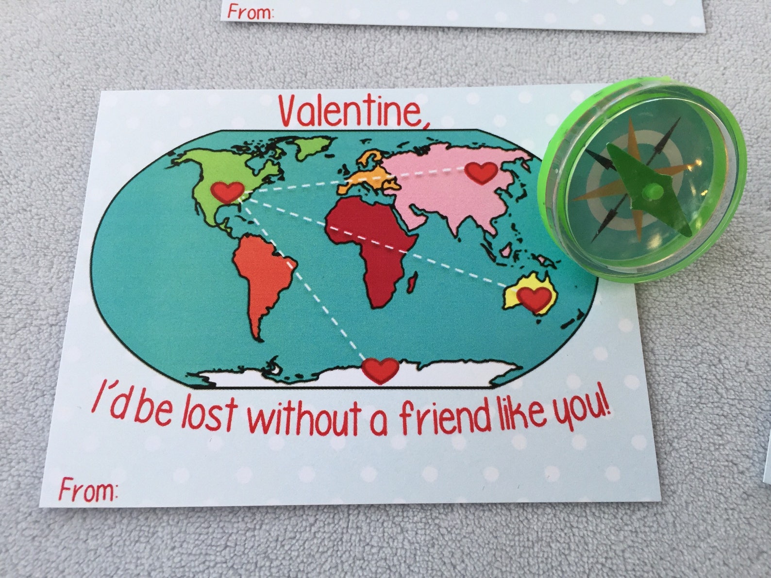 Printable World Map Valentine Compass Magnifying Glass | Etsy