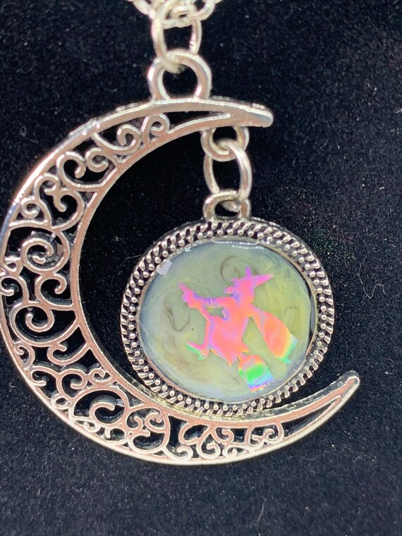 Holo Witch Pendant Filigree Crescent Moon Pagan Pride - Etsy