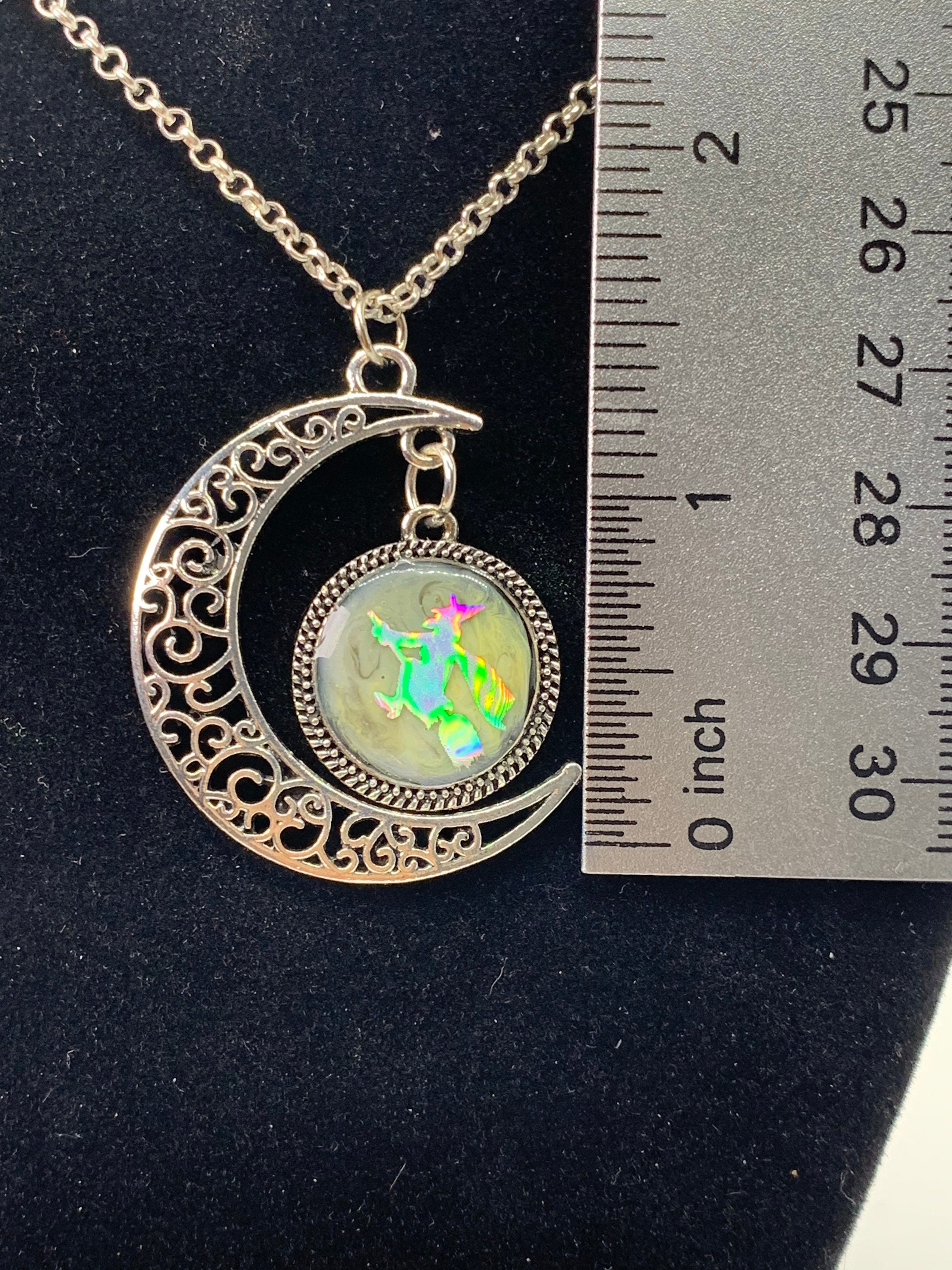 Holo Witch Pendant Filigree Crescent Moon Pagan Pride - Etsy
