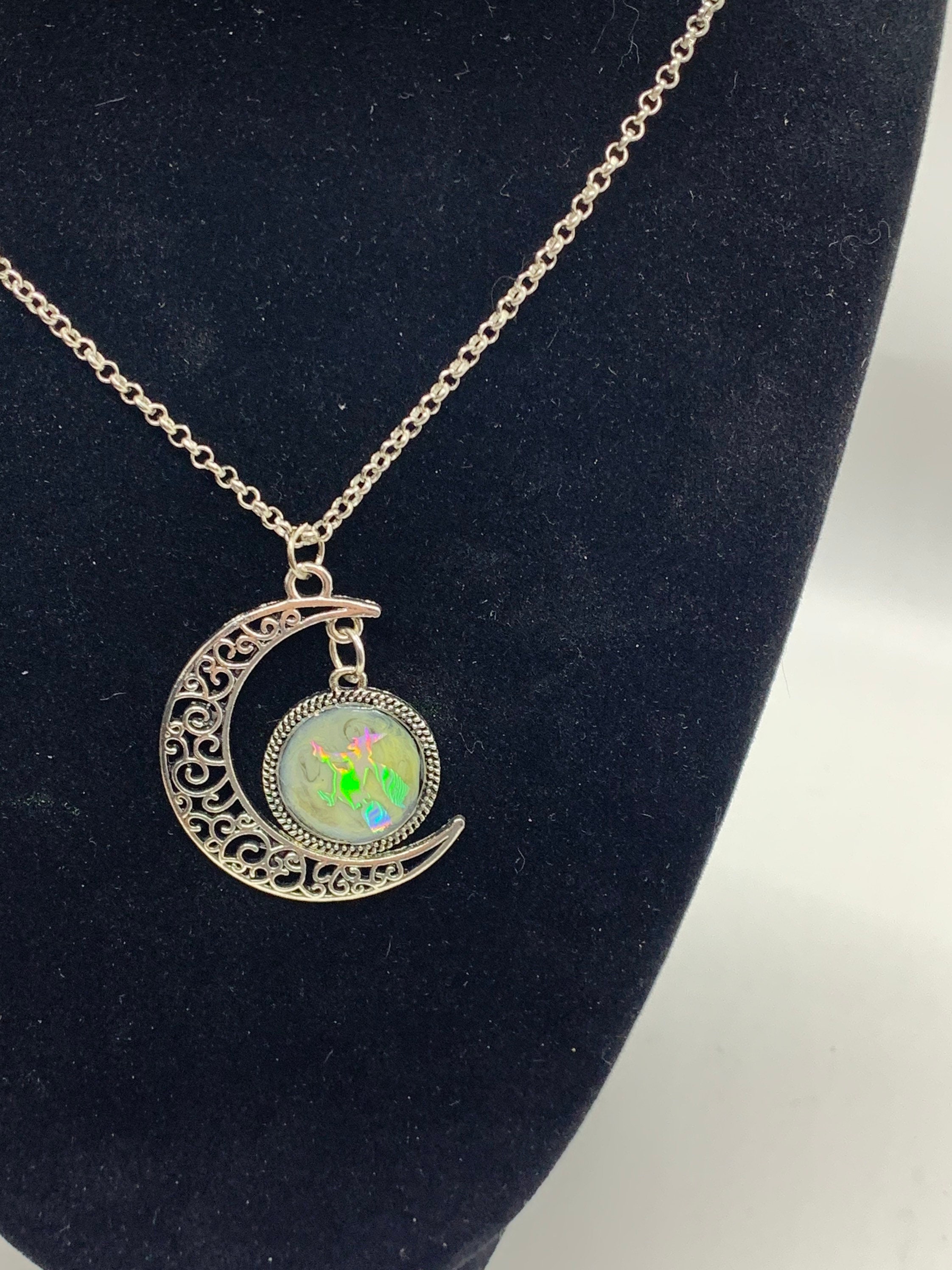 Holo Witch Pendant Filigree Crescent Moon Pagan Pride - Etsy
