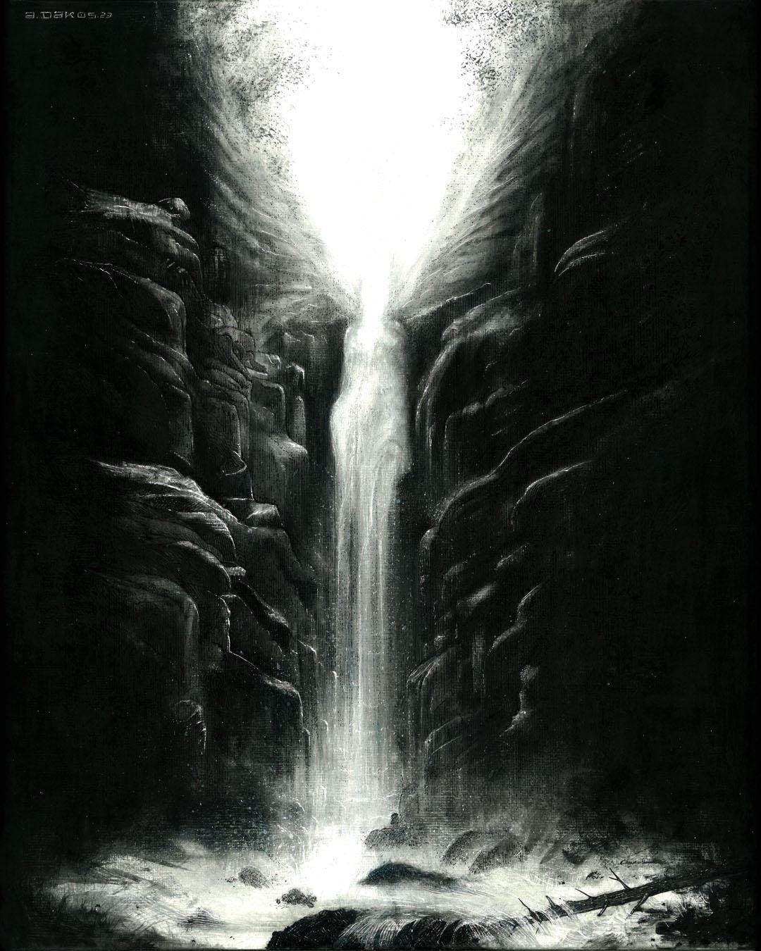 Angel Falls Sumi Ink Surreal Drawing Artwork Original Art by Alex Dakos ...