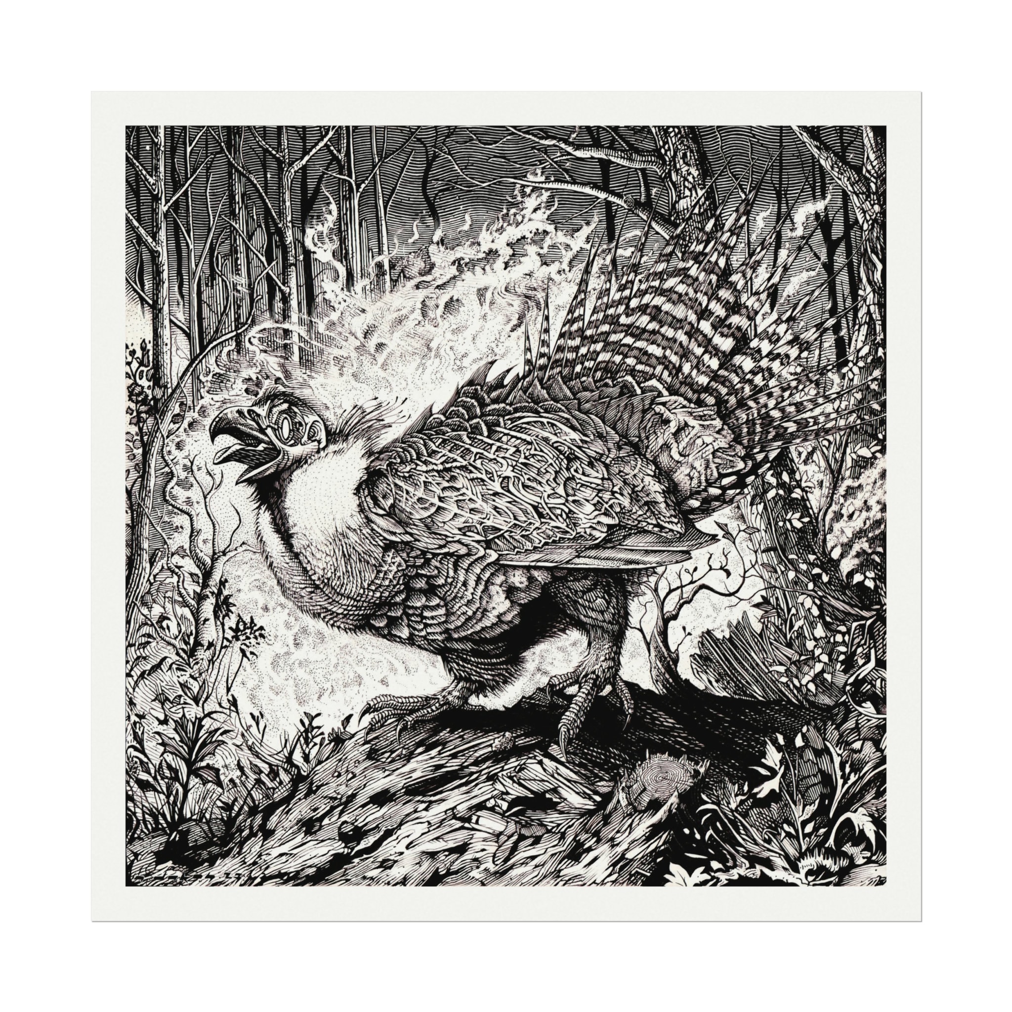 Fire Grouse in Forest Textured Watercolor Matte Poster 285 Gsm Paper ...