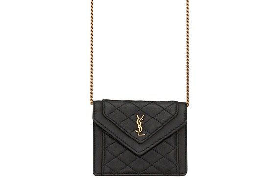 SAINT-LAURENT YSL Gaby Gold Logo Diamond-quilted Lamb… - Gem