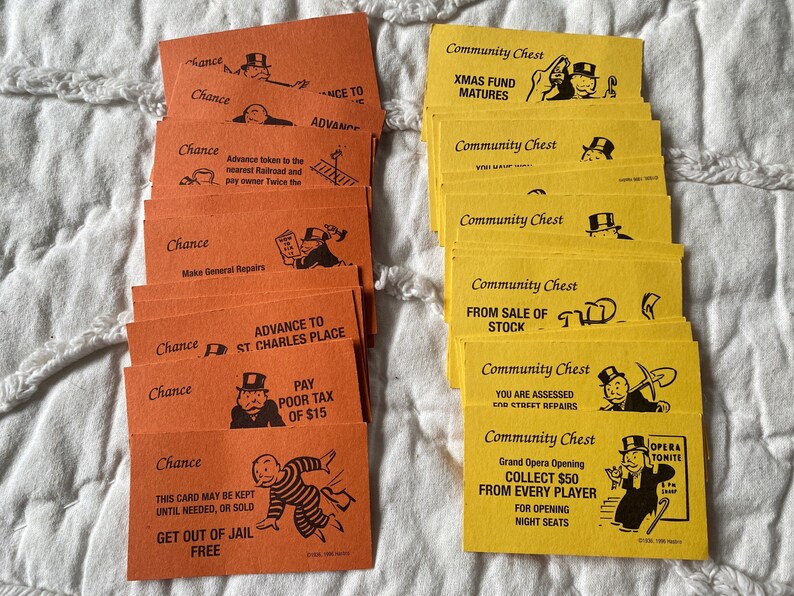 Monopoly Cards Chance and Community Chest Board Game Vintage - Etsy