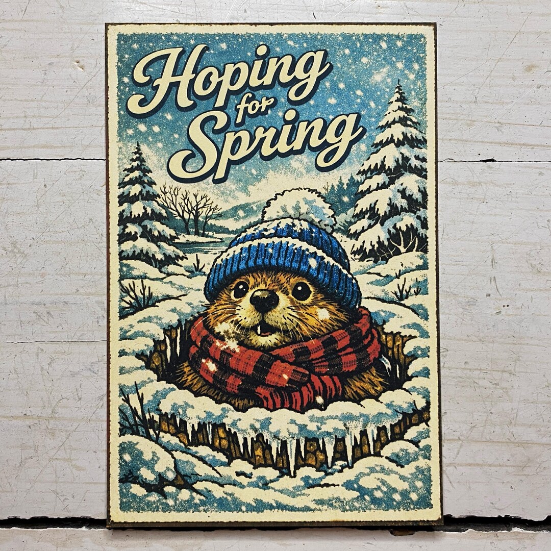 Groundhog Day Hoping for Spring Winter Postcard - Etsy