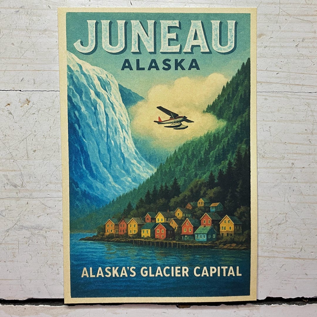 Postcard Juneau Alaska Mendenhall Glacier Floatplane Travel Art Print ...