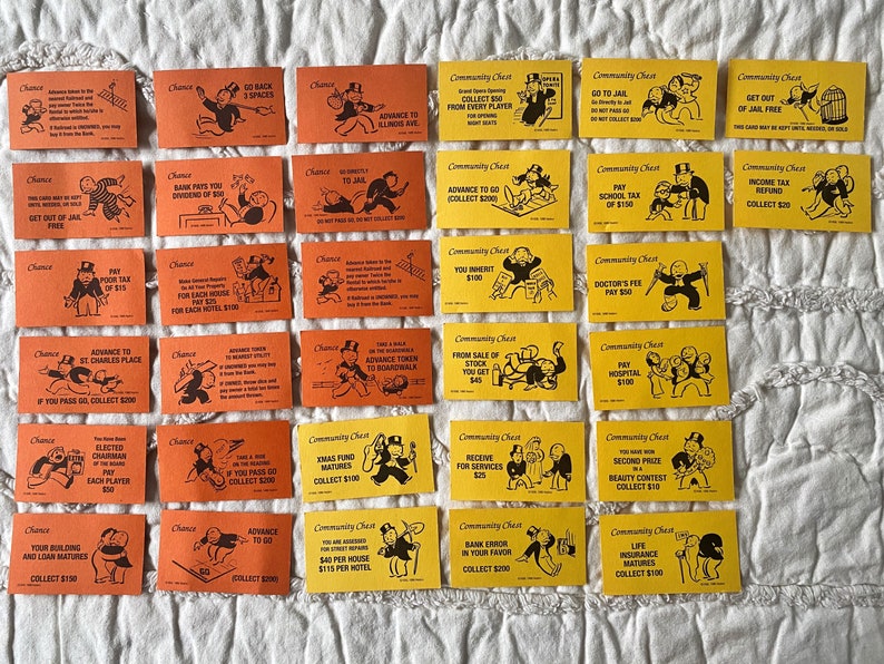 Monopoly Cards Chance and Community Chest Board Game Vintage - Etsy