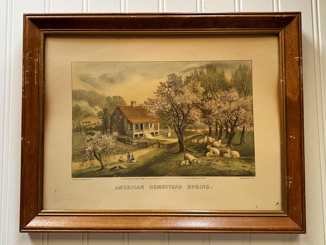 Currier & Ives American Homestead Spring Framed Lithograph Picture ...