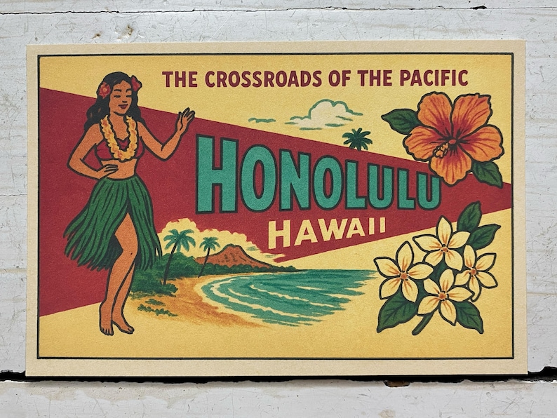 Postcard Honolulu Hawaii the Crossroads of the Pacific Retro City ...
