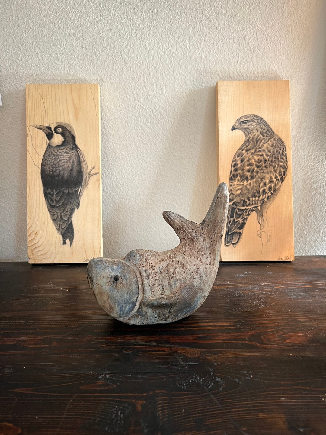 Mccartys Pottery Flip Tail Fish Sculpture Grey Blue Tan - Etsy