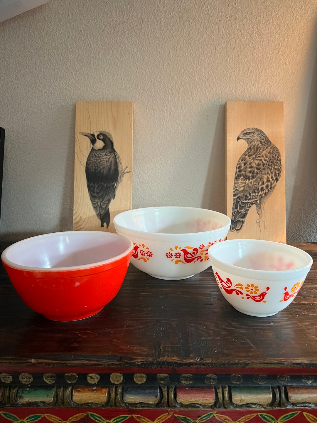 Pyrex Friendship Bowls Ovenware Red White and Orange Beautiful Designs ...