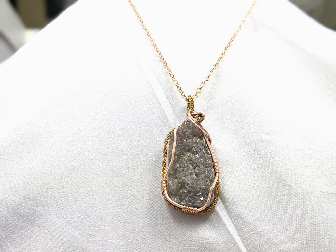 Raw crystal rose gold large chunky statement necklace for | Etsy