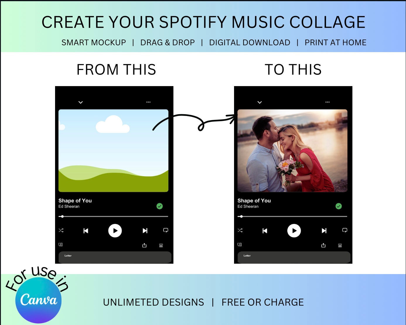 Spotify Picture Mockup Fill With Your Own Photo, Design on Canva, Easy ...