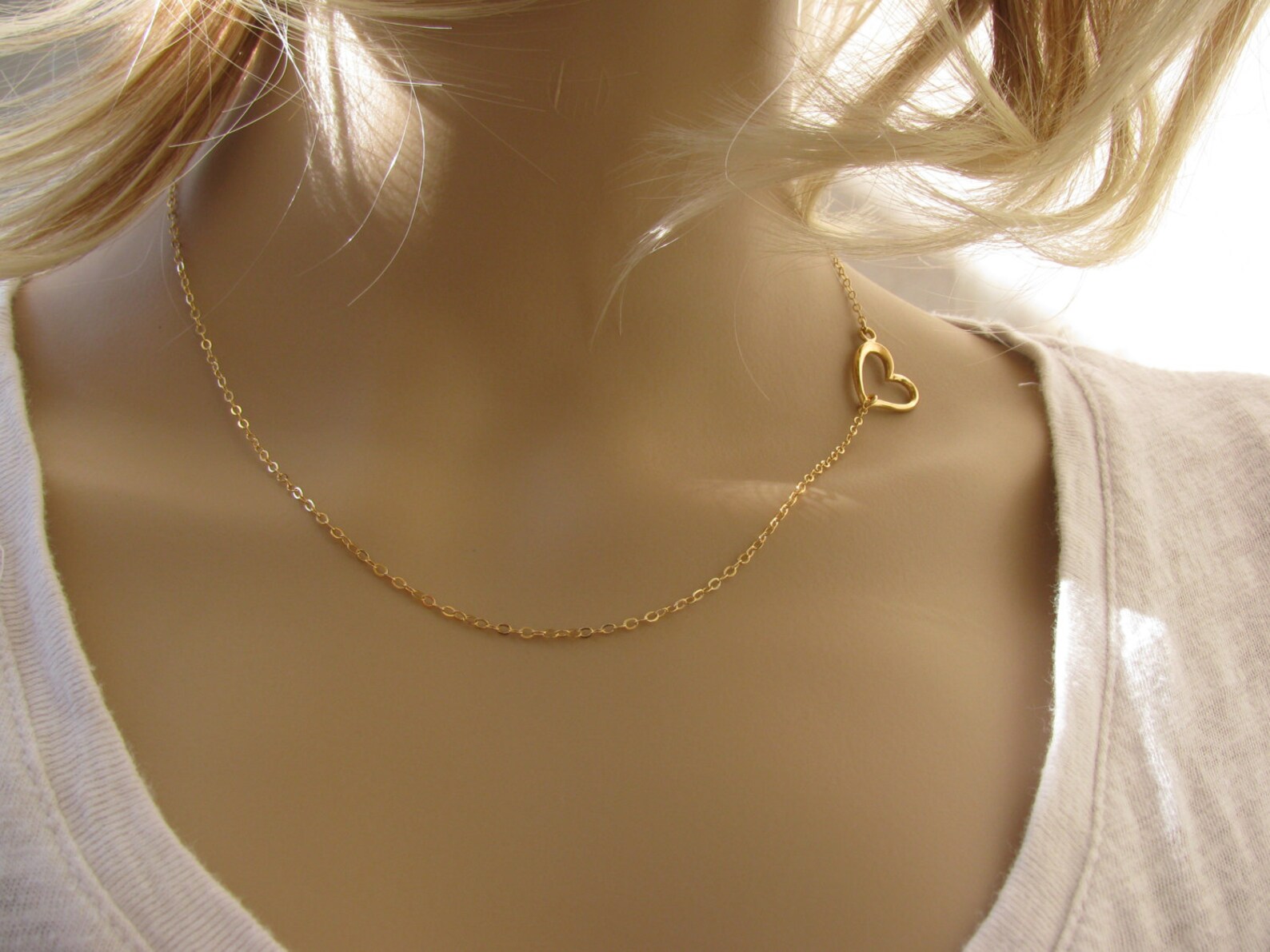 Gold Necklace Heart Heart Sideways Necklace Gold Filled14k - Etsy