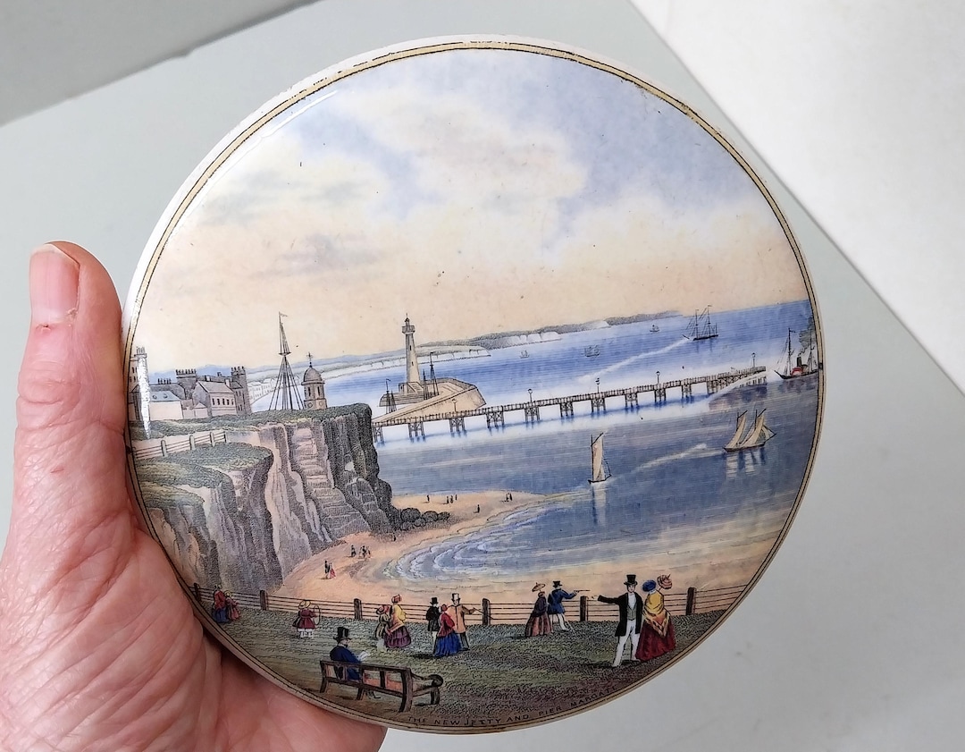 Antique Large Pot Lid New Jetty & Pier Margate Prattware Restored Chip ...