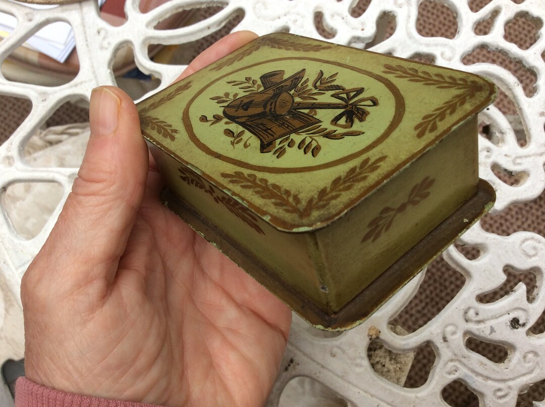 Small Antique French Toleware Box With Music Theme in Gold Paint to ...