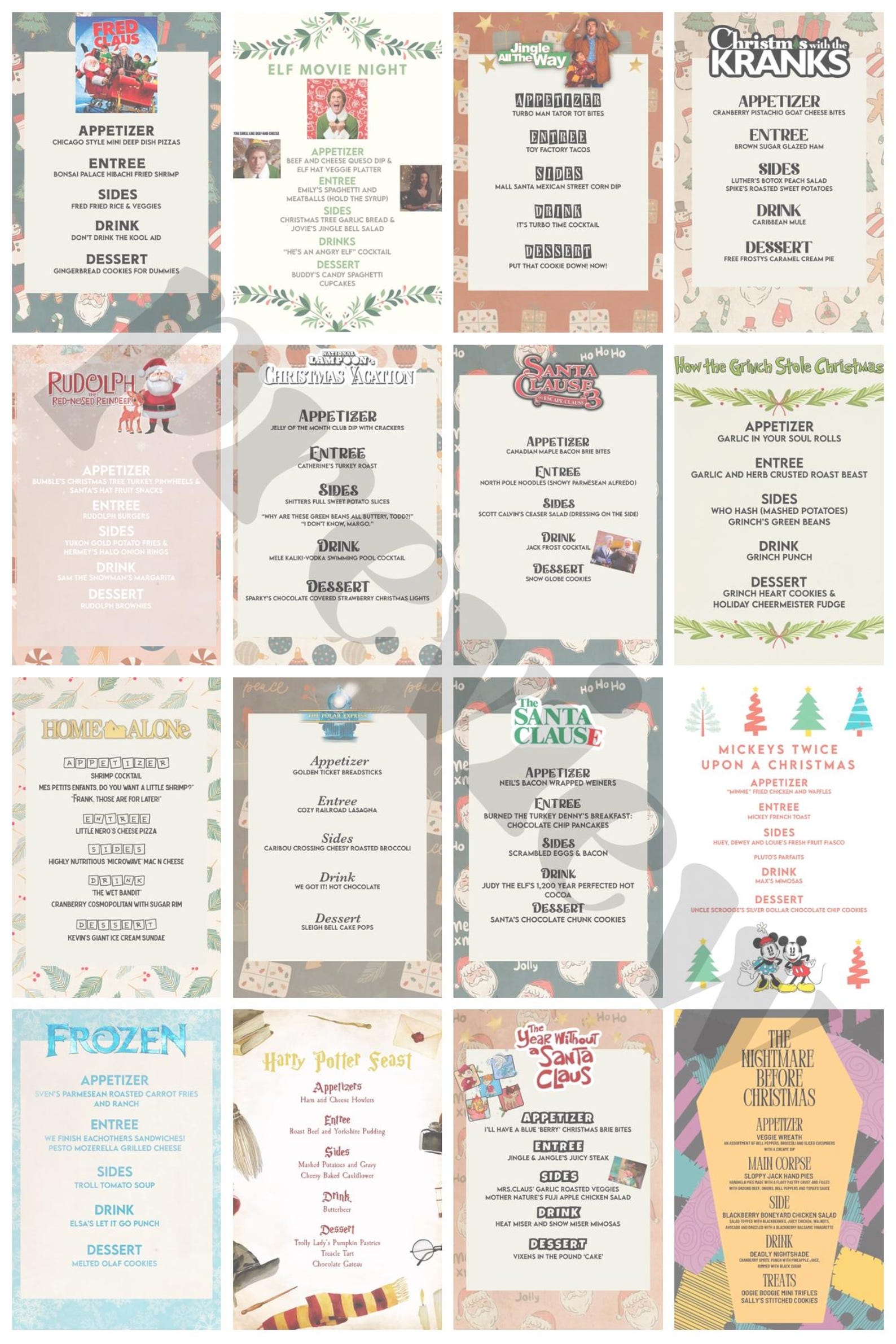 Digital Download 16 Christmas Dinner and a Movie Printable Menus! - Etsy