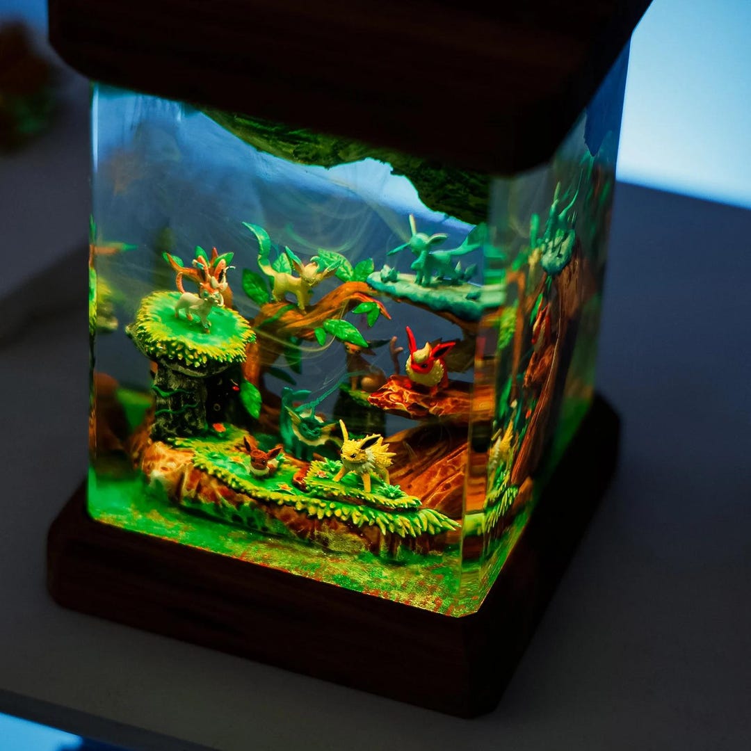 Eevee Evolution Resin Lamp, Pokémon LED Light Sculpture, Handmade ...