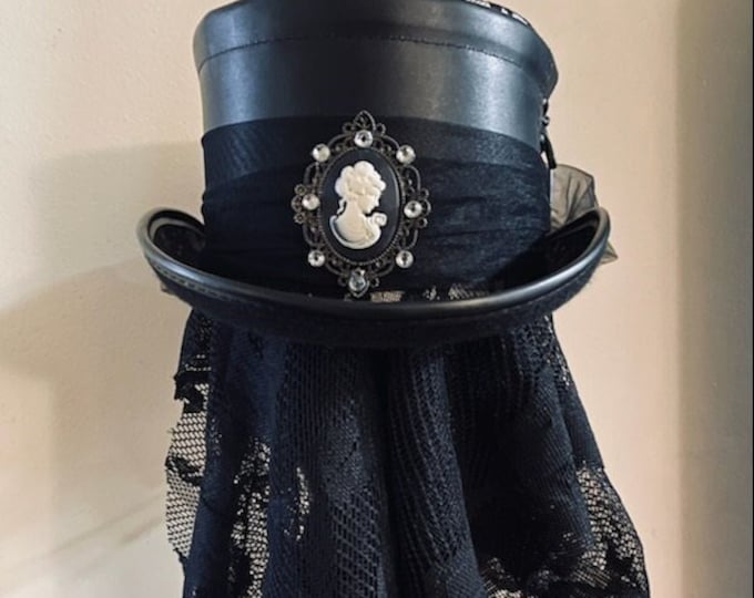 Ornate Victorian Goth Black Lace Felt Cameo Hat With Tulle Bow - Etsy