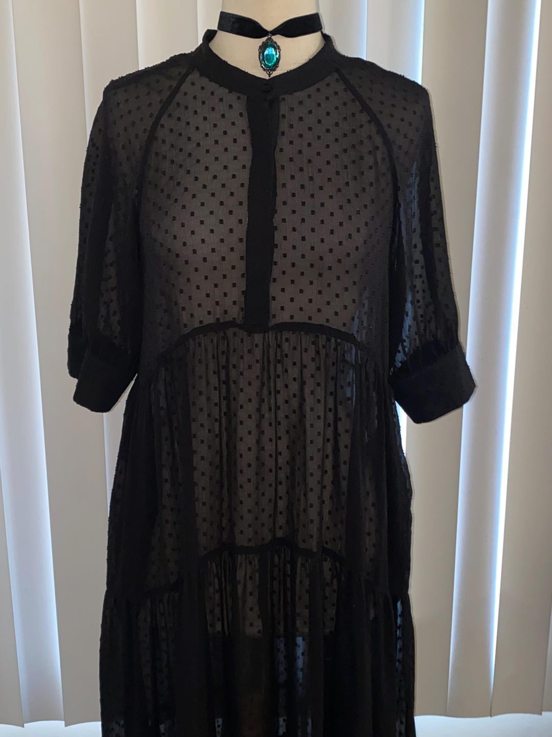 Vintage Goth Witch Alternative Black Sheer Swiss Dot A-line Tiered ...