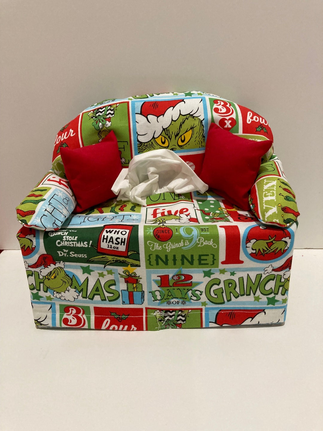 Sofa Tissue Box Cover-- the Grinch With Red Pillows - Etsy