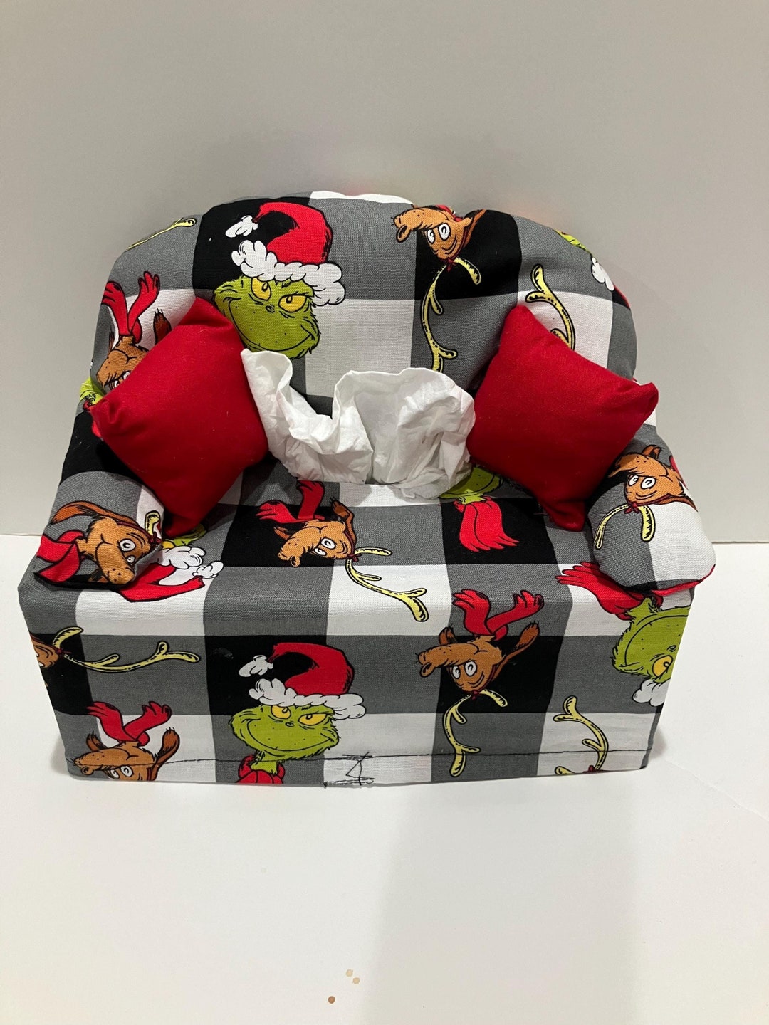 Sofa Tissue Box Cover-- the Grinch With Red Pillows - Etsy