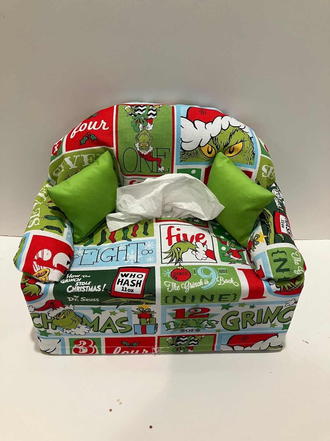 Sofa Tissue Box Cover-- the Grinch With Green Pillows - Etsy