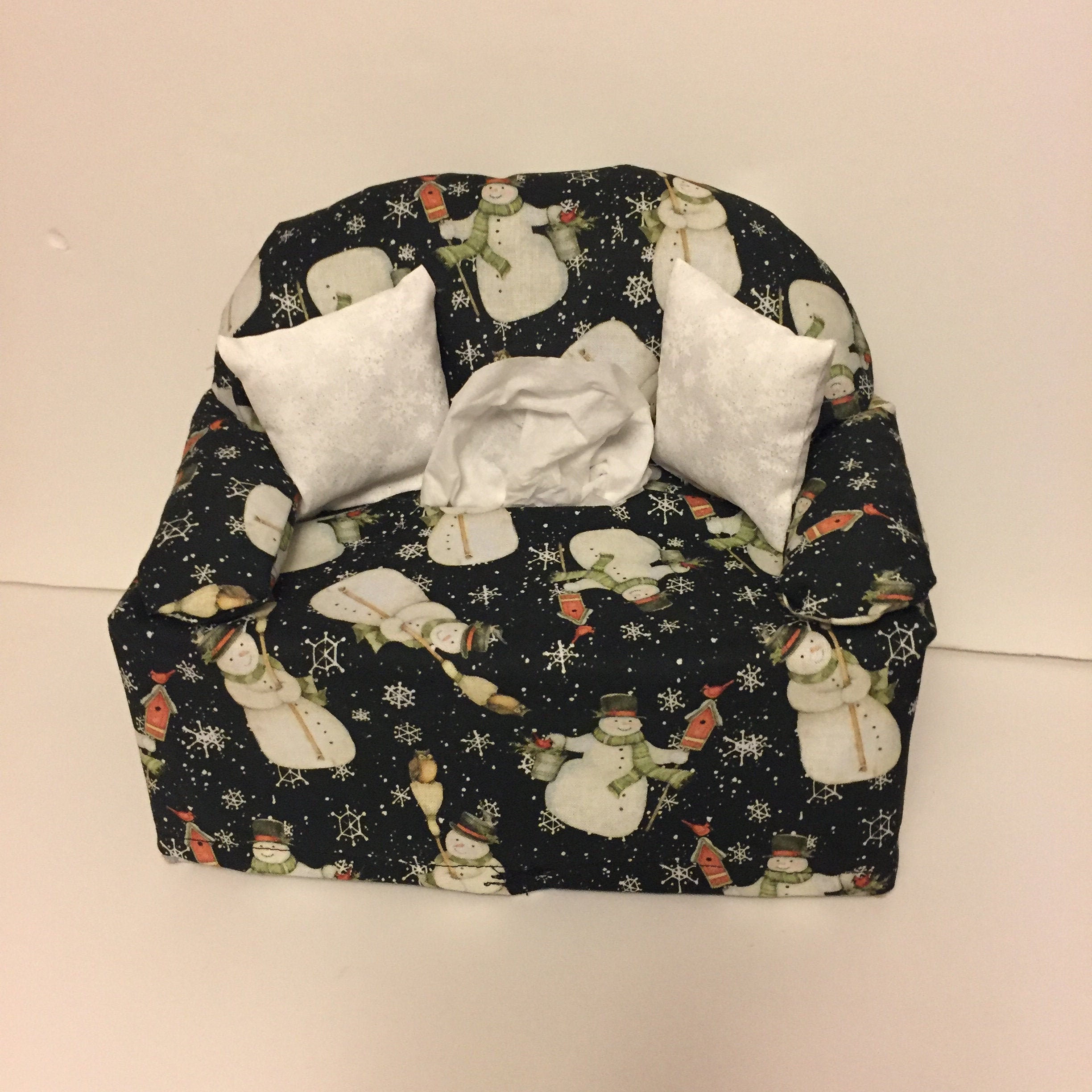 Sofa couch tissue box cover snowmen with snowflake pillows | Etsy