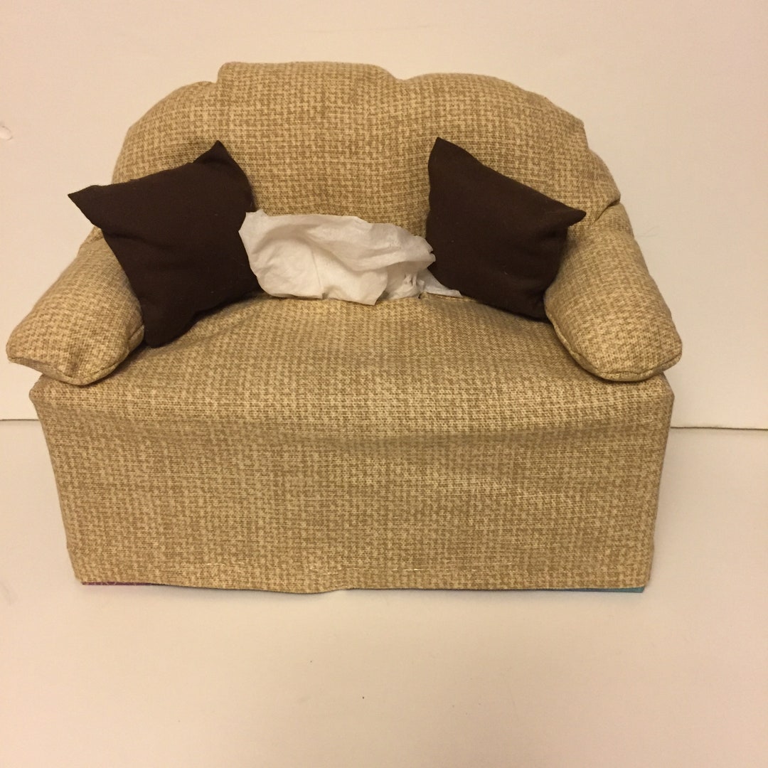 Fabric Sofa Couch Tissue Box Cover - Brown Burlap Pattern With Brown ...
