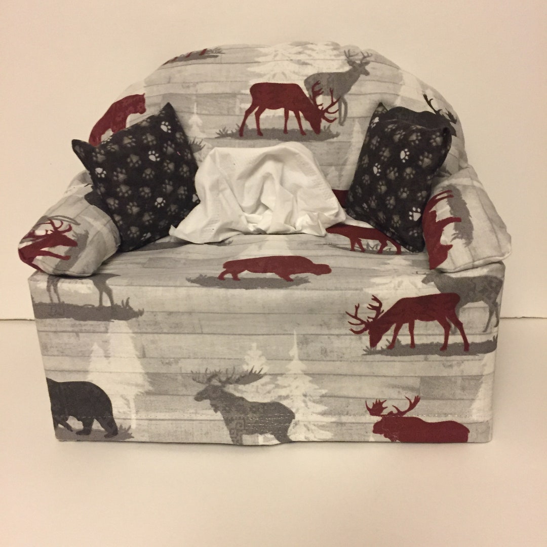 Fabric Sofa Couch Tissue Box Cover-- Adirondack Wildlife With Footprint ...