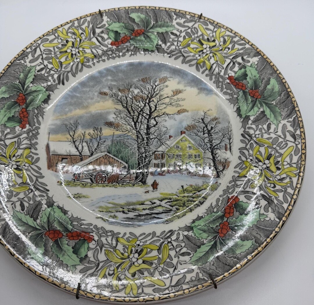Vintage Adams China Plate: Winter Country Scene, N. Currier (10.5") - Etsy