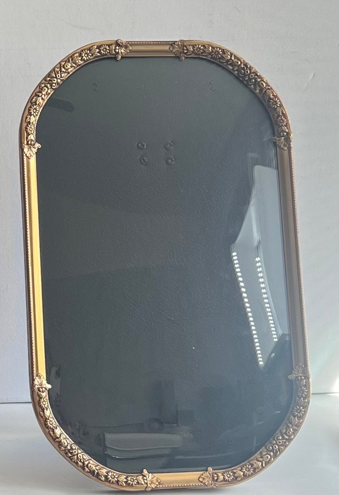 Vintage 24K Gold Metal Photo Frame, Oblong Oval With Convex Glass ...