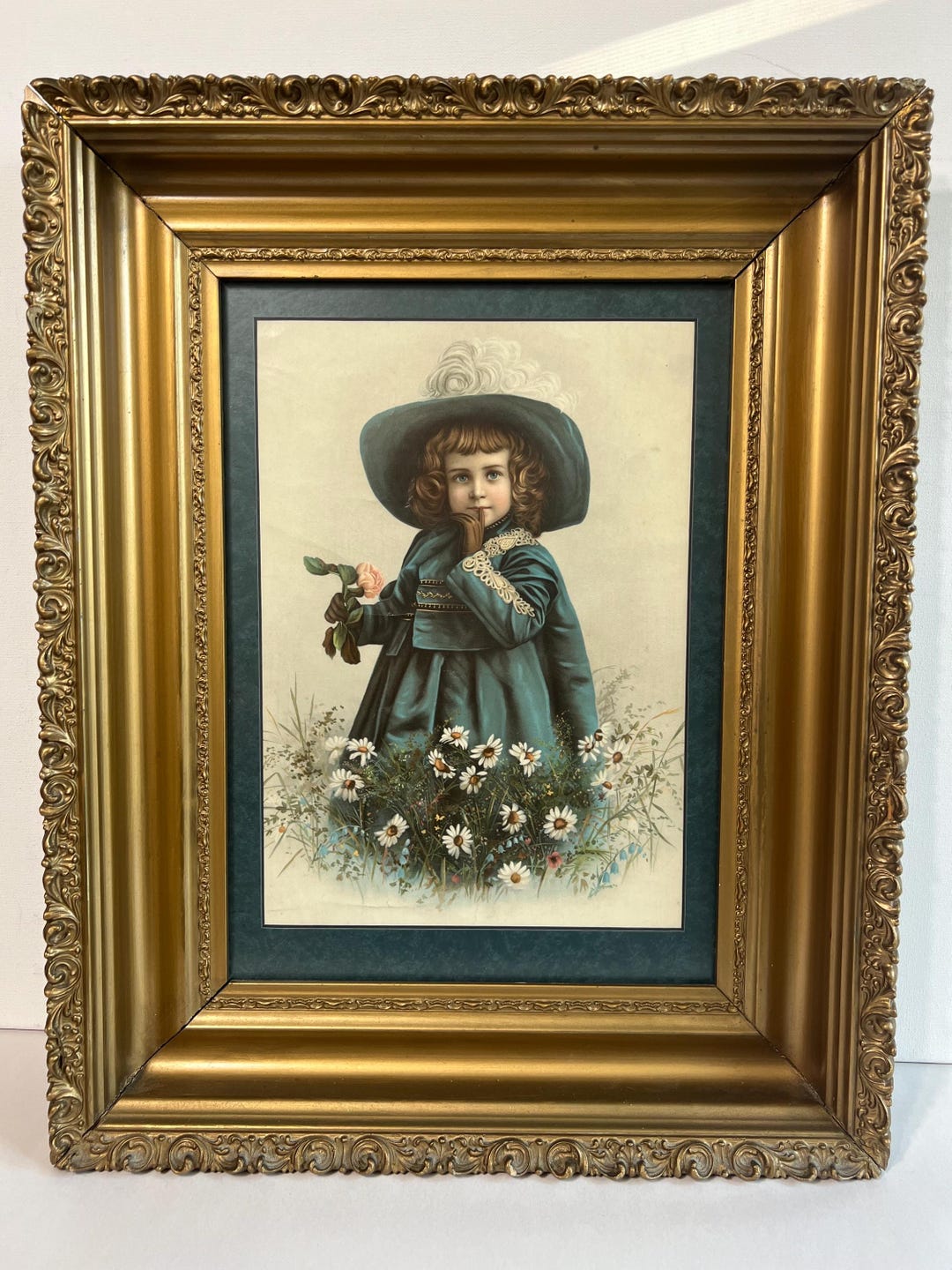 Vintage Victorian Girl Print in Gold Frame: Floral Garden Art - Etsy