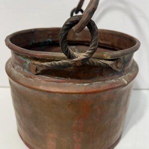 Antique Copper Firewood Bucket: Rustic Farmhouse Hearth Pot With ...